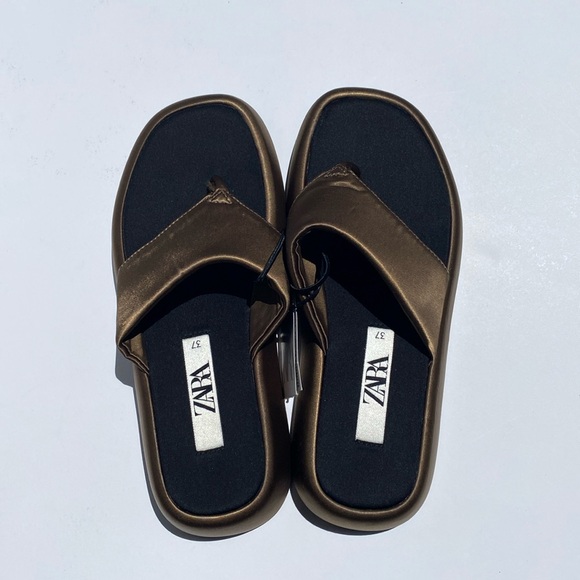 Zara | Shoes | Zara Green Satin Platform Flip Flop Sandals | Poshmark